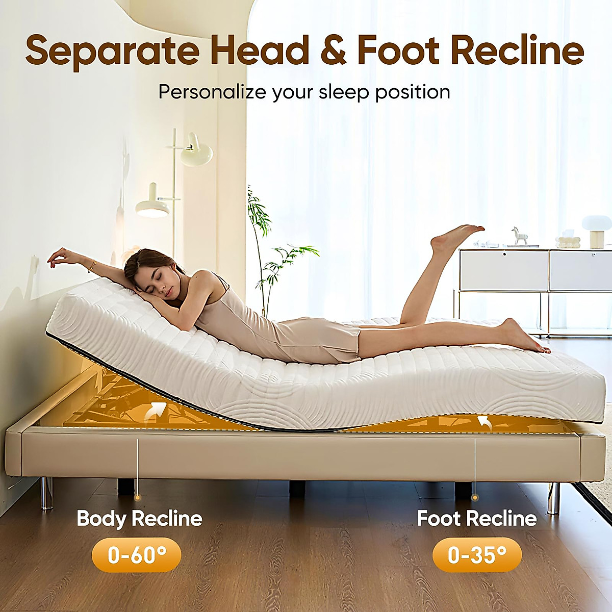 BMBMT Adjustable Bed Frame Twin XL, Adjustable Bed Base for Stress Management, Zero Gravity Base, Head and Foot Incline, Anti-Snore, Memory Pre-Sets