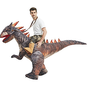 GOOSH Inflatable Dinosaur Costume Riding stegosaurus for Adult Halloween Costume Women Man 72IN Funny Blow up Costume for Halloween Party Cosplay