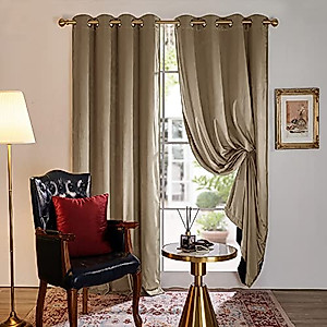 Deconovo 100% Blackout Velvet Curtains 84 Inches Long, Khaki Curtain Drapes for Luxury Bedroom, Room Darkening Thermal Insulated Grommet Curtains for Living Room (Set of 2, 52W x 84L inch)