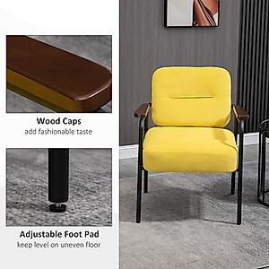 HOMCOM Modern Accent Chair with Cushioned Seat and Back, Upholstered Velvet Armchair for Bedroom, Living Room Chair with Arms and Steel Legs, Yellow