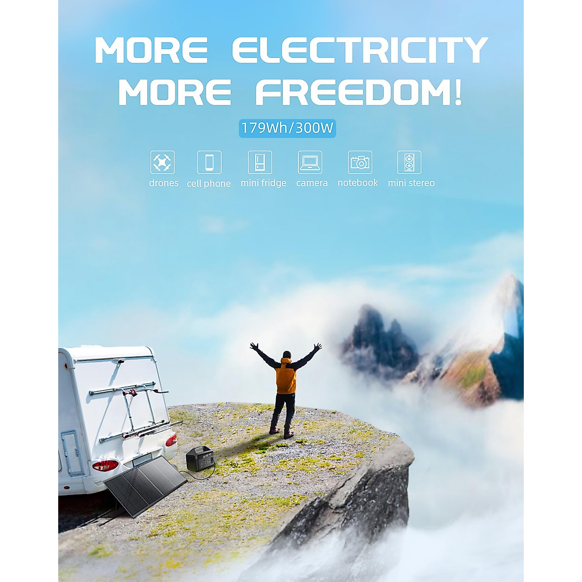 Portable Power Station 300W, 179.2 Wh LiFePO4 Battery Generator, Fast Charging Solar Generator, Portable Power Source for Camping, Hunting, Travel and Blackout(Solar panel not included)