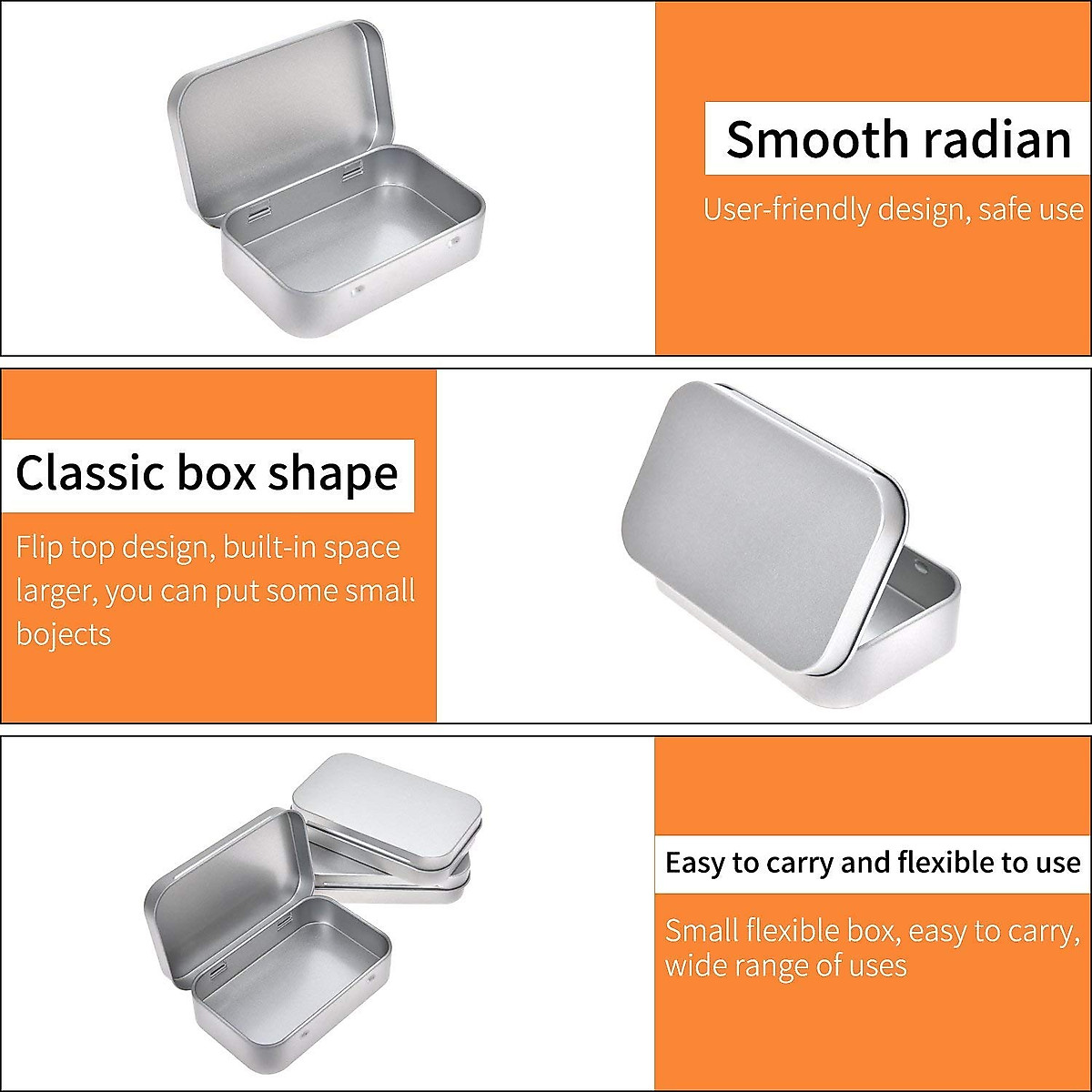 Aybloom Metal Rectangular Empty Hinged Tins - 40 Pack Silver Mini Portable Box Containers Small Storage Kit & Home Organizer for Storage Drawing Pin Candies Jewelry Crafts