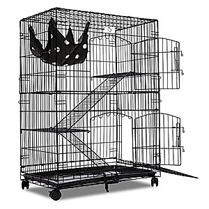 Homey PET INC Folding Wire Cat Ferret Habitat Crate with Casters,Tray and Hammock