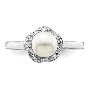 IceCarats 925 Sterling Silver 6mm Freshwater Cultured Button Pearl Diamond Ring Size 6