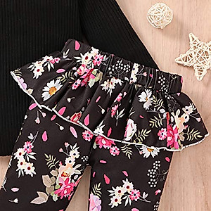 YOUNGER TREE 3PCS Newborn Infant Girls Clothes Baby Girl Fall Outfits Mustard Yellow Romper Baby Clothes Gril Winter Outfits (12-18 Months, Black Romper+Floral Skirt Pants Set)
