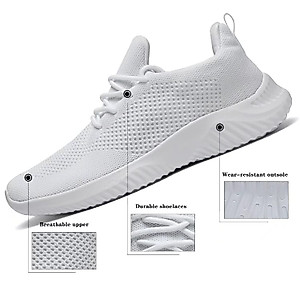 Wrezatro Men's Light Sneakers Tennis Running Low top Shoes Casual Walking Work Cross Training Shoes Fashion Gym Trainer White