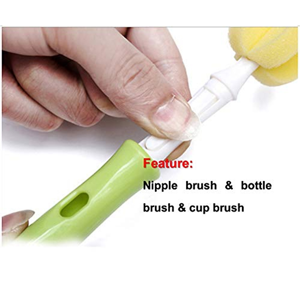 AKOAK 1 Pack The Baby Nipple Brush Cleaning Brush Set Rotates Freely to Replace The Head Sponge Bottle Brush