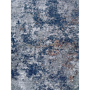 Area Rugs 9x12 Living Room: Large Machine Washable Area Rug with Non Slip Backing Non Shedding Abstract Stain Resistant Carpet for Bedroom Dining Room Nursery Home Office - Blue