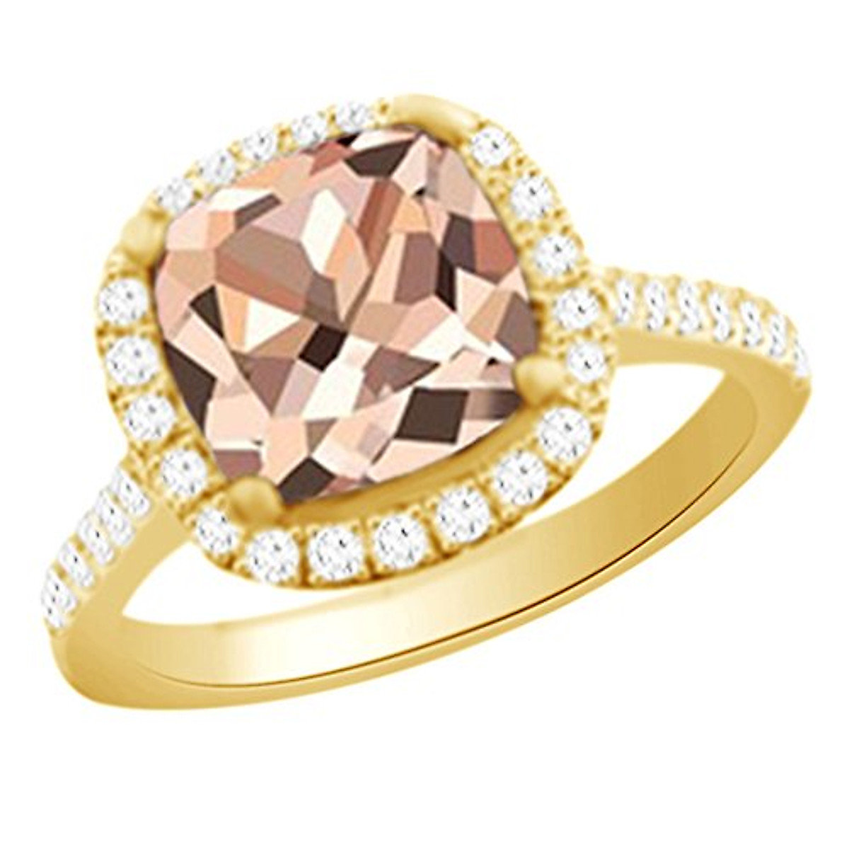 AFFY 3.4 cttw Simulated Pink Morganite & White Natural Diamond Halo Engagement Wedding Ring in 14 Yellow Gold with, Ring Size 12