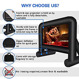 GZKYYLEGS 16 Feet Inflatable Movie Screen Outdoor, Projection Screen with Air Blower, Tie-Downs and Storage Bag - Easy Set up, Blow Up Screen for Backyard Movie Night, Theme Party