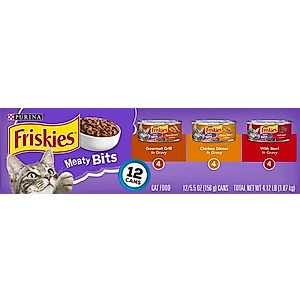 Friskies Wet Cat Food, Meaty Bites, 3-Flavor Variety Pack, 5.5-Ounce Can, Pack Of 12