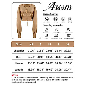 Arssm Cropped Hoodie Women Long Sleeve Sweatshirts Casual Fashion Hooded Zip up Workout Jacket with Thumb Holes(Khaki-L)