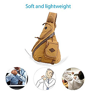 FANDARE Vintage Shoulder Backpack Cross Body Bag Sling Bag Chest Pack Bag Chest Strap Bag One Strap Messenger Bag Backpack Men/Women Cycling Hiking Camping Outdoor Travel Bag Canvas Khaki