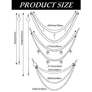 5 Pieces Chain Belt Jeans Pants Chain Pocket Waist Chain Multi-Layer Hip Hop Metal Wallet Chain for Men Women (Leaf,Silver)