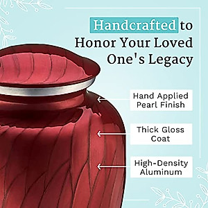 GetUrns - Embrace Hearts Urns for Human Ashes, Cremation Urns for Adult Ashes Men & Women, Cremation Urn for Home, Vault, or Niche, 200 cu. in, Double-Sided Engraving, Pearl Candy Red