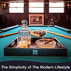 COZY GATHERINGS Leather Decorative Tray Glossy Black Crocodile Alligator with Shiny Metal Handles Storage Serving Trays for Coffee Table, Dinning, Kitchen, Ottoman, Living Room & Modern Home Décor