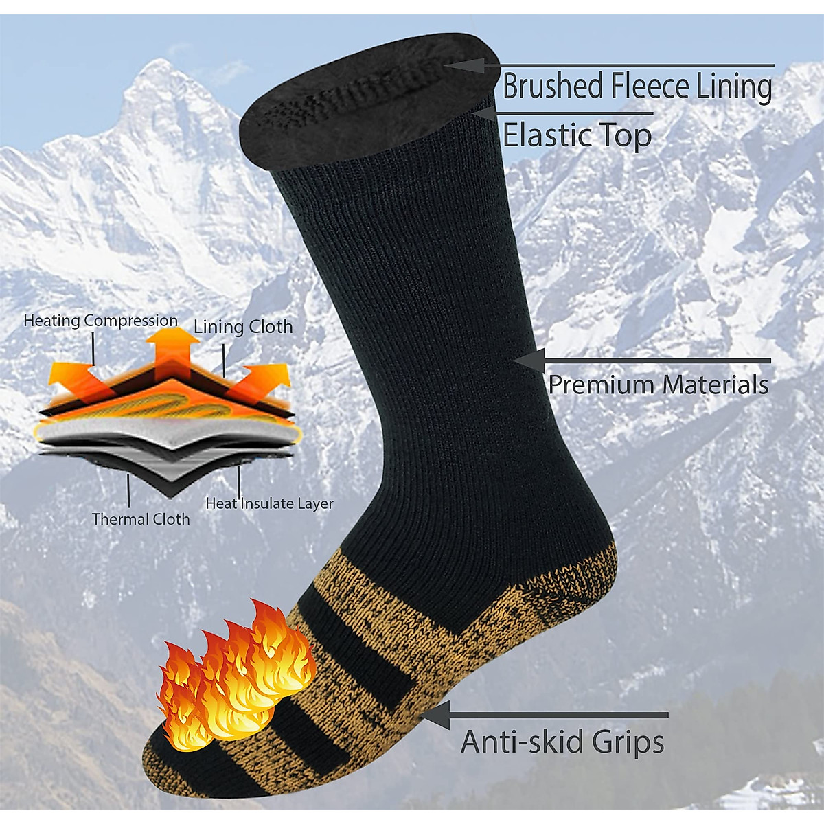 6 pairs Packs Thermal Lodge Socks for Men and Women, Heated Winter Non-Skid Boot Socks, Insulated for Cold (as1, numeric, numeric_10, numeric_13, regular, regular, Assorted Copper, 10-13)