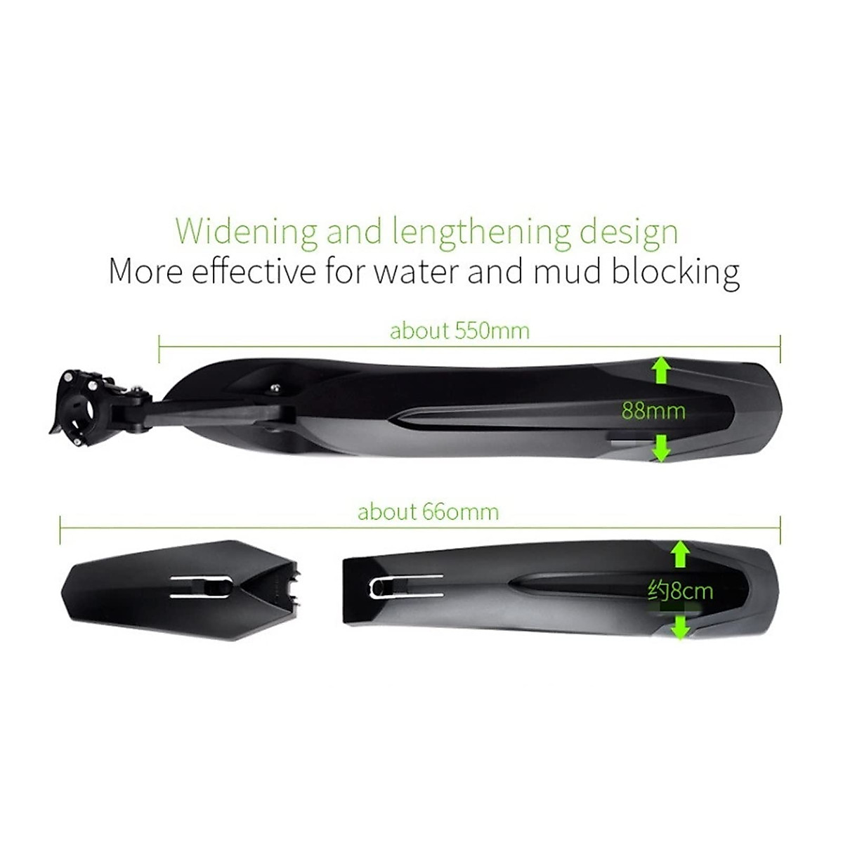 Bike Fender, Portable Bicycle Mudguard,Portable Adjustable Mountain Bike Front and Rear Mud Guard Fenders set, Bike Mudguard Set Fender E-Bike 26 27.5 29 Mountain Bicycle TPE Widen Lengthen Front Rear