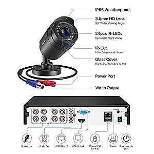 ZOSI 8CH 5MP 3K Lite Surveillance Wired Security Camera System with AI Human Vehicle Detection, 8 Channel H.265+ DVR and 4 x 1080p Bullet Camera Outdoor, 80ft Night Vision, IP66(No HDD Included)
