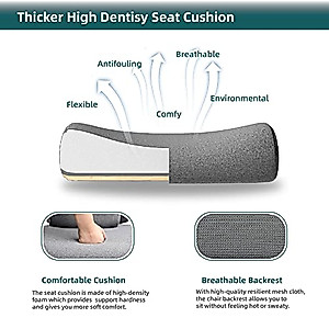 Sweetcrispy Ergonomic Lumbar Pillow and Retractable Footrest, Swivel Rolling Padded Armrests Headrest Height Adjustable Home Office, High Back Reclining Mesh Chair, Light Grey