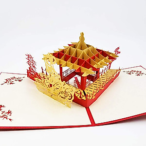 POP CARD EXPRESS Asian Pavilion Pop Up Greeting Card - Birthday Card, Just Because, Graduation Card, Valentine's Day Card, Anniversary Card, Wedding Card, Thank You Card (Asian Pavilion Pop Up Card)