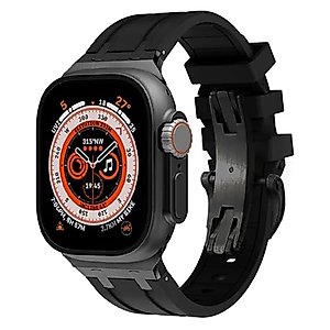 GQMYOK Rubber Strap For Apple Watch Ultra 49mm watchbands Series 8 7 45mm Soft Sports Band For iWatch 6 5 4 SE 44mm 42mm Silicone Bracelet (Color : Black black, Size : 49MM)