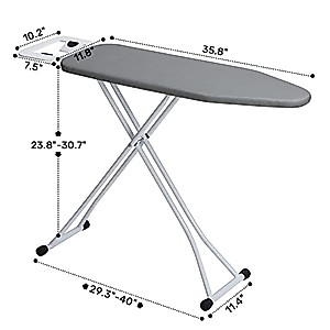 ALIMORDEN Space Saver Ironing Board 36" X 12" with Smart Hanger Adjustable Height 23.8"-30.7" Easy Storage, Padded Top Lightweight for Home Laundry Room Use Grey