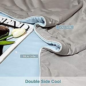 LLanCL Cooling Blankets for Hot Sleepers - Cool Like Ice Cream Lightweight Blanket for Summer with Double Side Cold, Cooling Comforter, Quilt, Fabric for Bed (King Size 90" x 108" Blue & Grey)