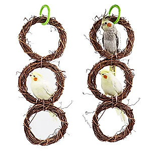 Bird Parrot Swing Toy, Natural Rattan Ring Bird Chewing Toy, DIY Bird Perch Stand, Bird Cage Accessories, Suitable for Parrot Parakeet Cockatiel Rat Hamster Sugar Glider