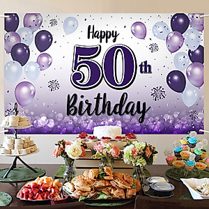 LASKYER Happy 50th Birthday Purple Large Banner - Cheers to Fifty Years Old Birthday Home Wall Photoprop Backdrop,50th Birthday Party Decorations.