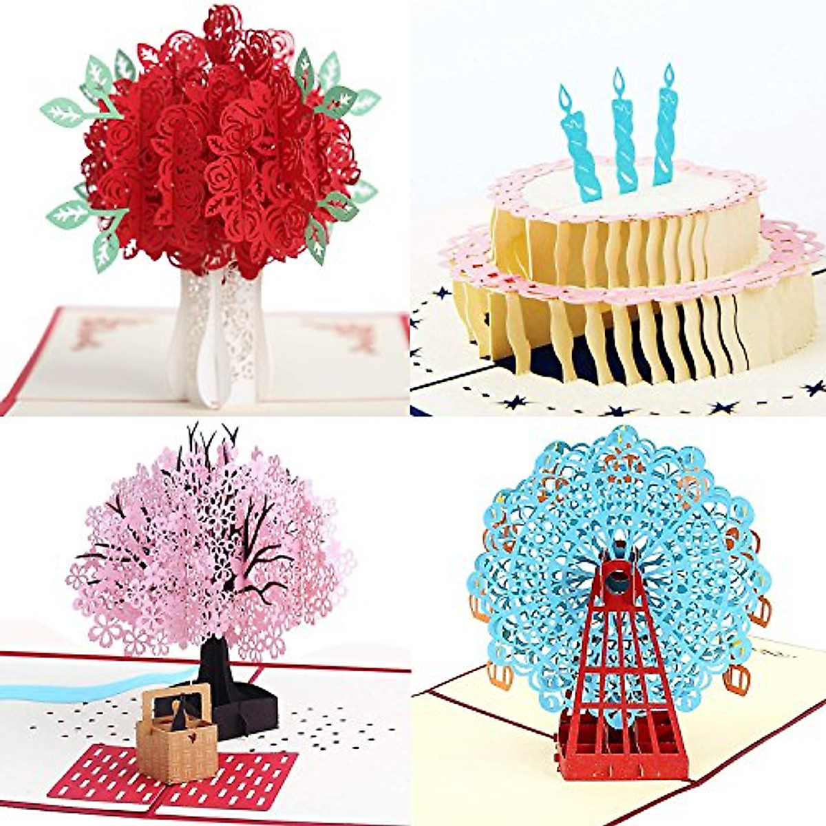 3D Pop Up Greeting Cards 4 Pack Assortment By Aloha Cards | For Birthdays, Thank Yous, All Occasions / Wow Your Loved Ones / Individually Packaged with Envelope and Protective Bag