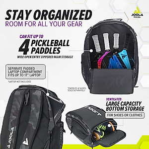JOOLA Pickleball Bag - Vision II Deluxe Pickleball Backpack - Large Paddle Bag fits 4 Pickleball Paddles & Gear - Fence Hook, Extra Pockets, Ventilated Shoe Storage - Black