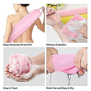 Back Scrubber for Shower，WOVTE 2 Pack Stretchable Nylon Exfoliating Body Scrubber Washcloth Towel Deep Cleans Skin Massages Blood Circulation Back Washer for Shower Men Women