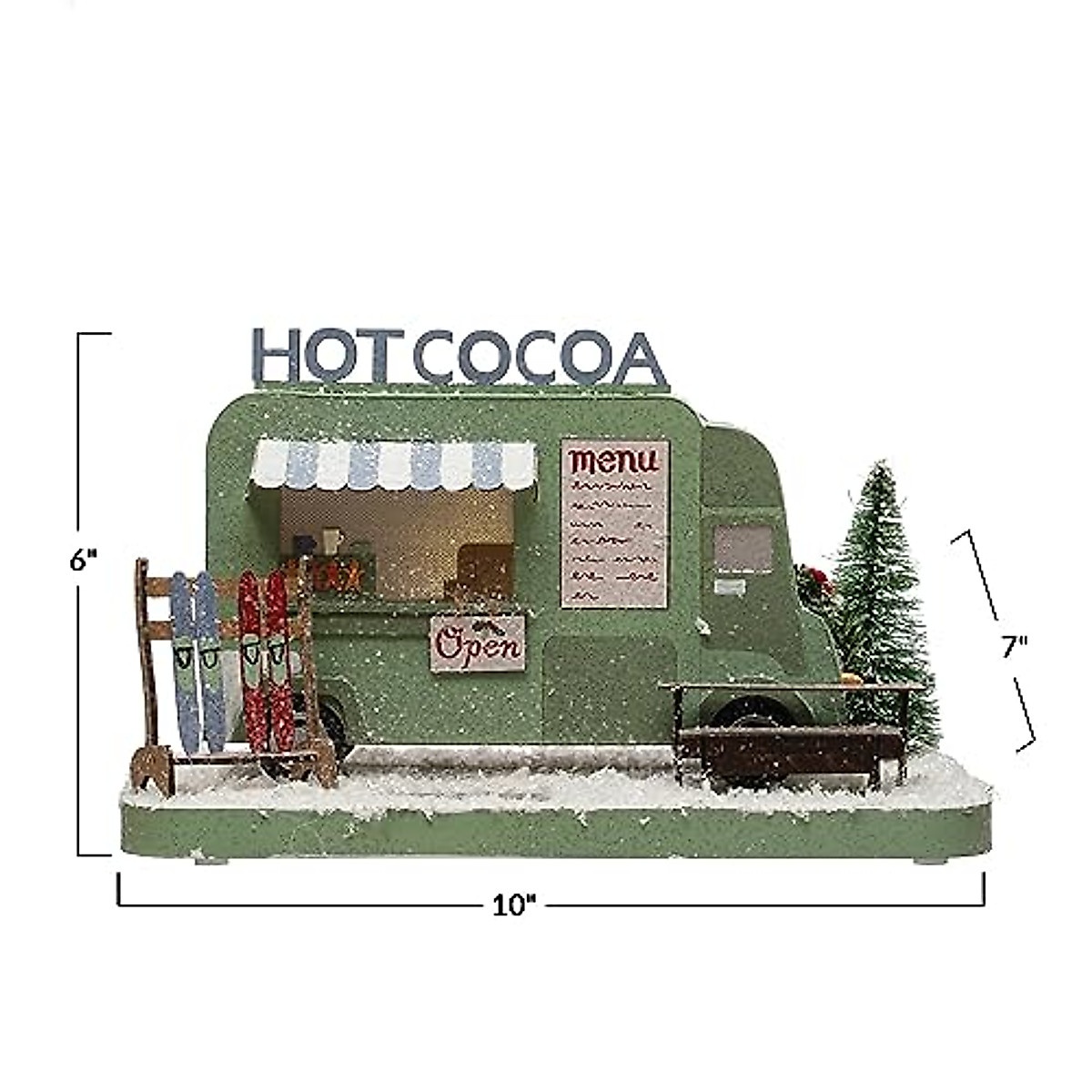 Creative Co-Op XS3653 Paper Hot Cocoa Truck in Winter Scene with Glitter and LED Light, Multicolor (Batteries Included), Multi