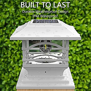Davinci Lighting Edison Solar Outdoor Post Cap Lights - 4x4 5x5 6x6 - Bright LED Light for Fence Deck Garden or Patio Posts - Pearl White (2 Pack)