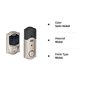 Schlage BE469ZPVCAM619 Satin Nickel Connect Camelot Touchscreen with Built-in Alarm & Z-Wave