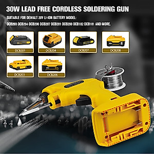 Cordless Soldering Iron Kit for DeWALT 20V Battery, 30W Soldering Gun 30s Quick Preheat Soldering Iron with 50g 0.04" Solder Wire& 5pcs Solder Tips for Electronics,Circuit Boards,Jewelry Making