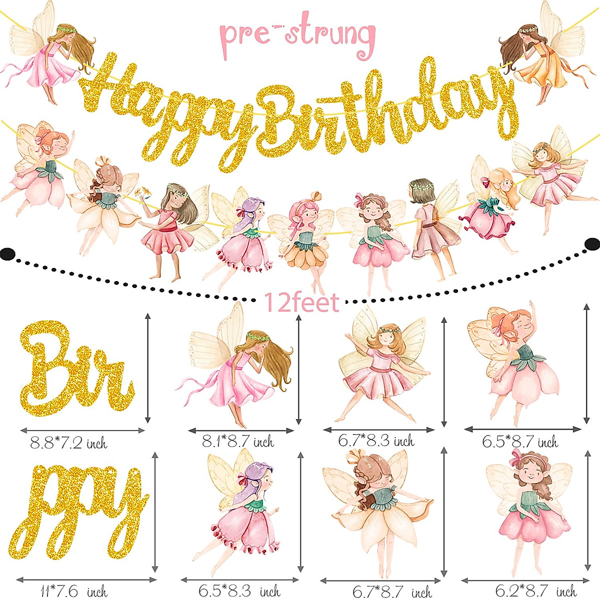 Fairy Birthday Party Banner Flower Fairy Banners Fairies Party Banners Fairy Birthday Party Decorations for Fairy Tale Theme Baby Shower Supplies