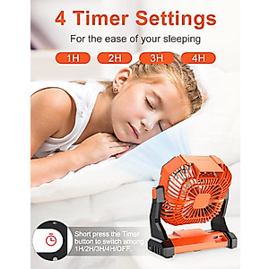 Camping Fan for Tent, 15000mAh Rechargeable Battery Operated Fan, Portable Tent Fan for Camping with Light, Hook, Timer, 270° Rotation, Outdoor USB Fan for Picnic BBQ Fishing Travel Hurricane Jobsite
