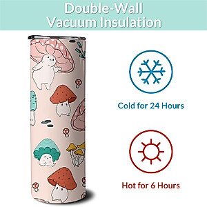 20 oz Mushroom Skinny Tumblers with Lid and Straw, Mushroom Stainless Steel Vacuum Insulated Travel Coffee Mug Cup Water Bottle, Mushroom Decor Stuff Accessories, Gifts for Women Girls Mushroom Lover