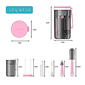 Rrwin Baby Bottle Brush,Todder Nursing Bottle Silicone Brush Travel Set with Nipple Cleaner and Drying Rack (Pink)