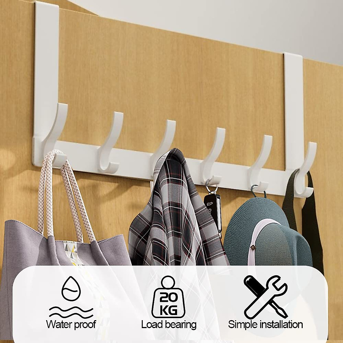 TACYKIBD Over The Door Hook, Heavy Duty Door Hanger Hooks, Over The Door Hanger with 12 Coat Hooks for Hanging Towel Coat Cloth, Back of Bathroom Bedroom Key Holders Kitchen Organizer (White)
