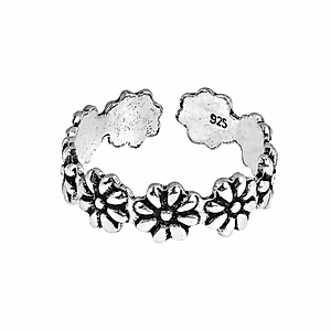 AeraVida Stylish Flowers Wrap .925 Sterling Silver Toe Ring or Pinky Ring | Comfort Adjustable Band | Open Beach Boho Ring