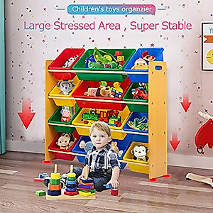 FDW Toy Organizer Storage Kids Box Playroom Bedroom Shelf Drawer with Plastic Bins,Nature