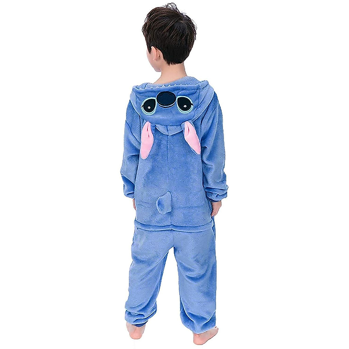 SENSERISE Stitch Costume Onesie Kids Adult Christmas Pajamas Halloween Cosplay Fleece Sleepwear with Slippers Gloves(Blue Kid,125(Height 4'5"-4'9"))