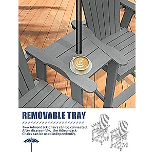MARVOWARE Tall Adirondack Chairs Set of 2, Balcony Chair with Connecting Tray, 27.6 Inch Seat Height Outdoor Barstools, HDPE Plastic Patio Stools with Umberlla Hole Outdoor Patio Lawn
