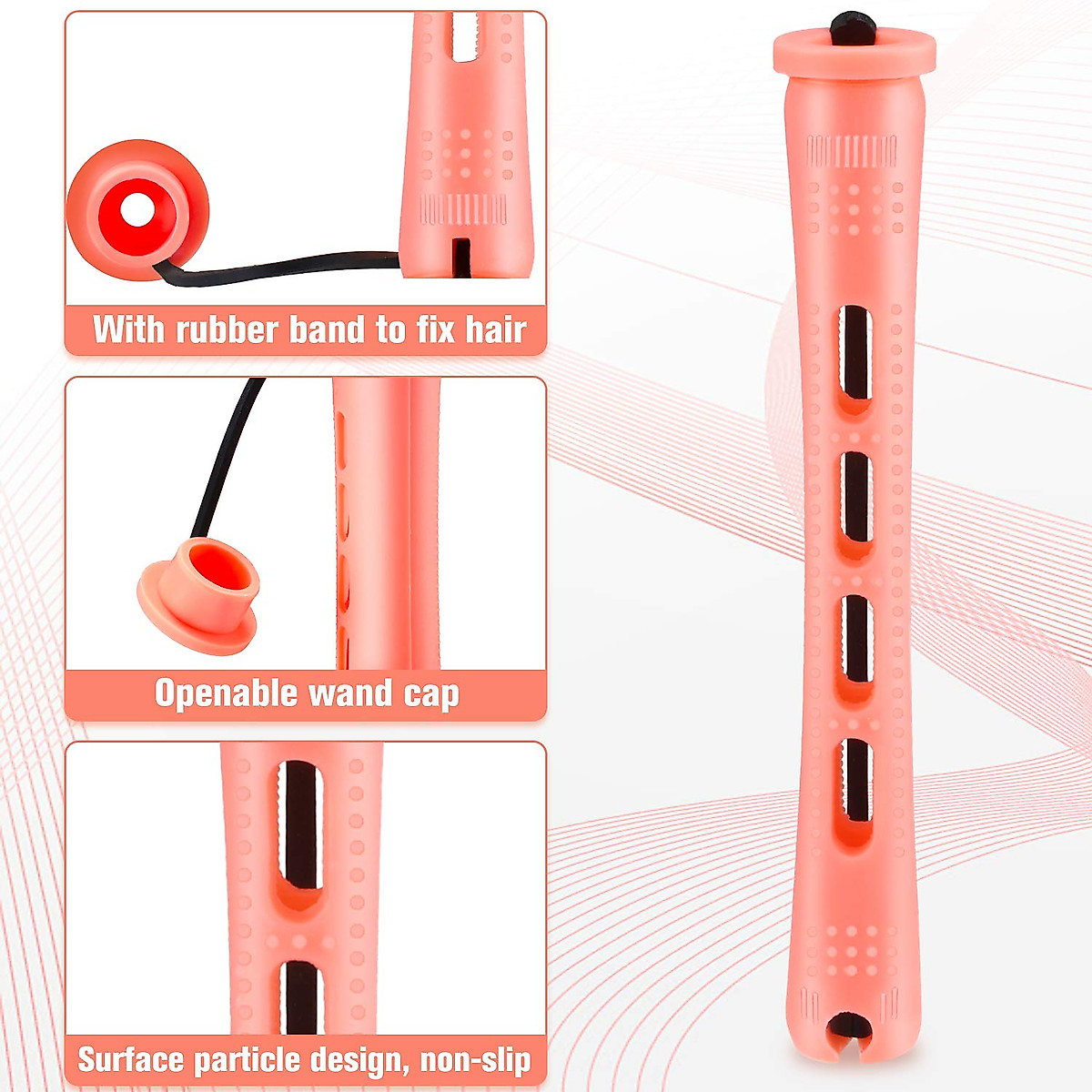 WILLBOND 60 Pcs Perm Rods for Long Hair Plastic Curl Rods Cold Wave Irons Curling Roller for Hair Styling Hairdressing Tools(0.51 Inch,Shell Pink)