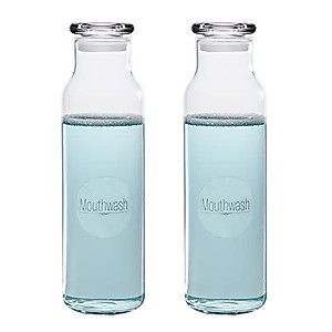 2 Mouthwash Bottles Glass Dispenser Containers with Mouth Wash Labels 24 oz