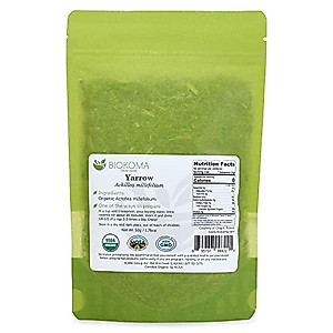 Pure and Organic Biokoma Yarrow Dried Herb 50g (1.76oz) In Resealable Moisture Proof Pouch