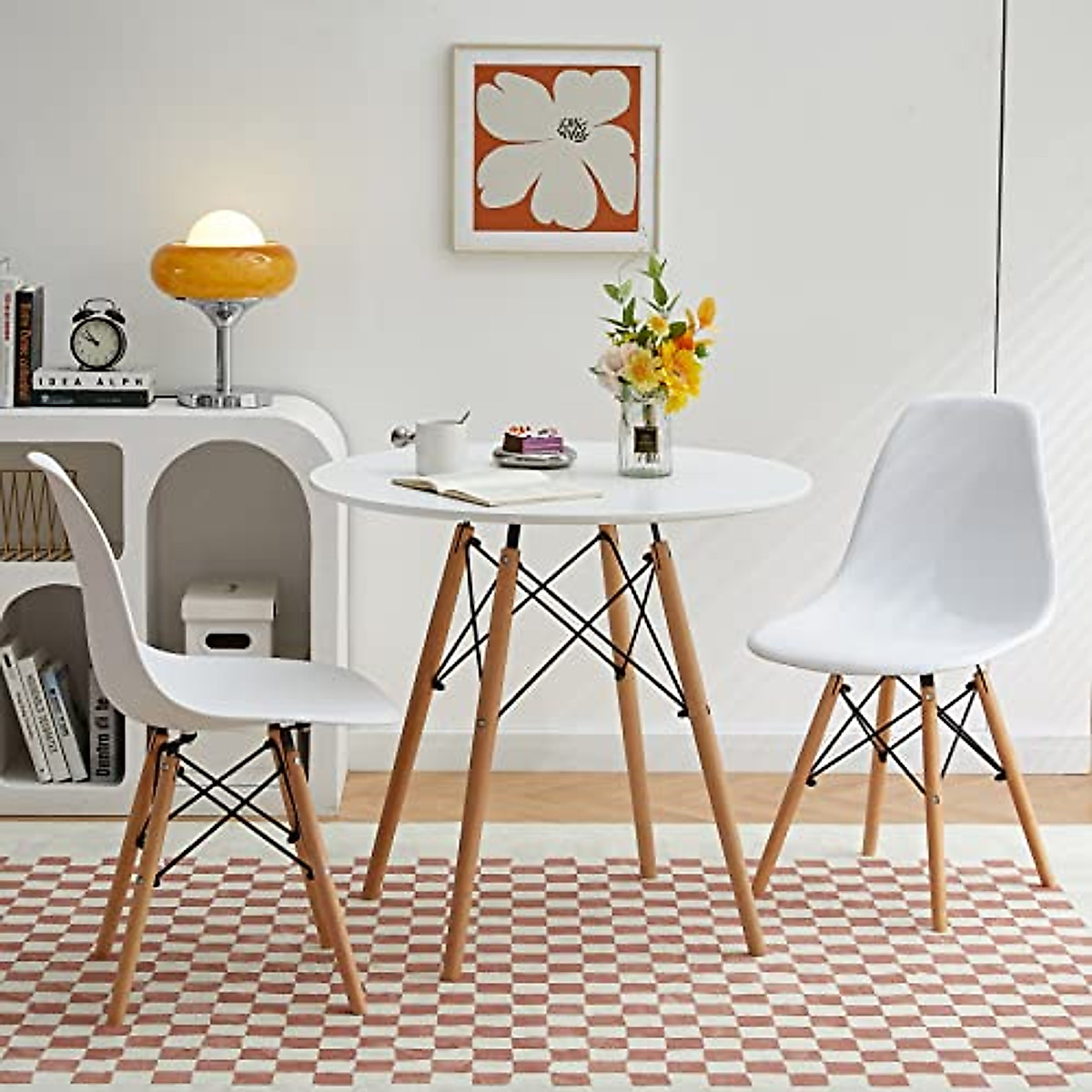 ATSNOW 31.5 in Mid Century Modern White Round Dining Table, Small Circle Table for Living Room Bedroom Kitchen